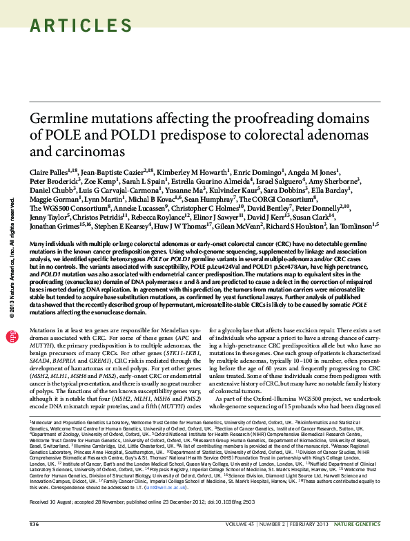 (PDF) POLE and POLD1 Mutations Link to Colorectal Cancer Risk