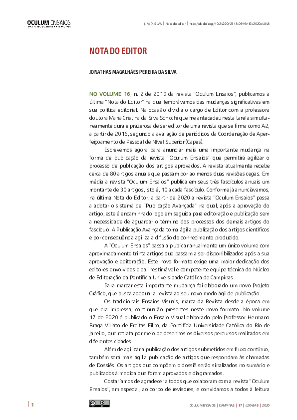 (PDF) Nota do Editor | Editor's Note