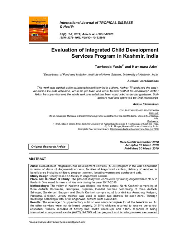 (PDF) Evaluation of Integrated Child Development Services Program in ...