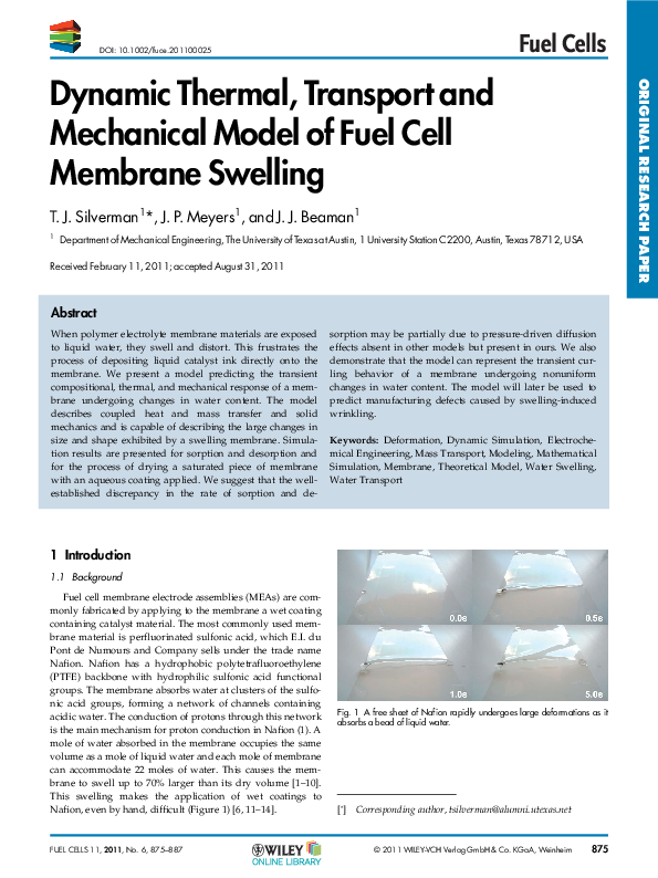 (PDF) Dynamic Thermal, Transport and Mechanical Model of Fuel Cell ...