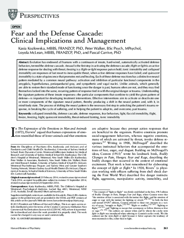 (PDF) Fear and the Defense Cascade