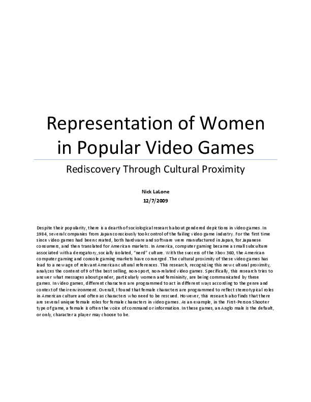 (PDF) Representation of Women in Popular Video Games: Rediscovery ...