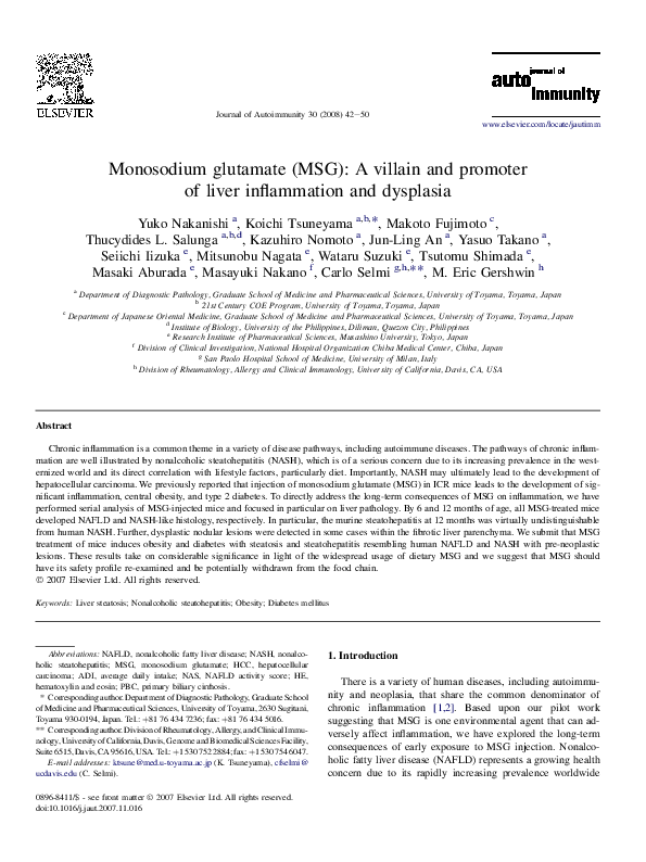 (PDF) Monosodium glutamate (MSG): a villain and promoter of liver ...