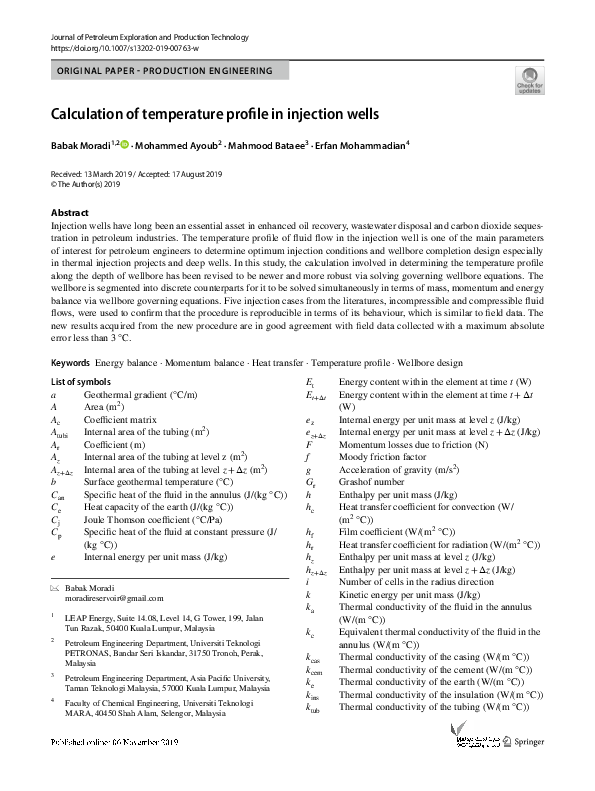 (PDF) Calculation of temperature profile in injection wells
