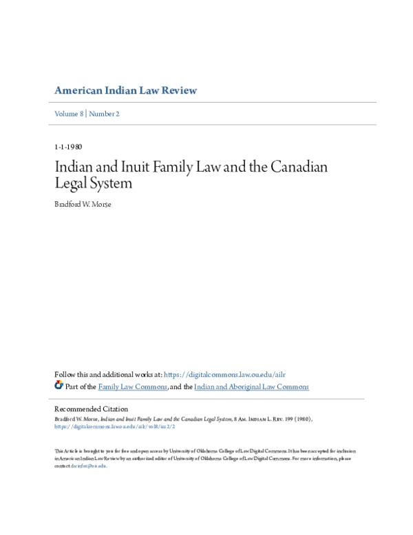 (PDF) Indian and Inuit Family Law and the Canadian Legal System