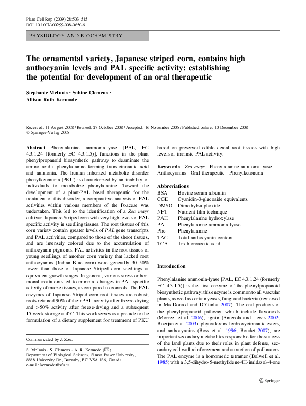 (PDF) The ornamental variety, Japanese striped corn, contains high ...