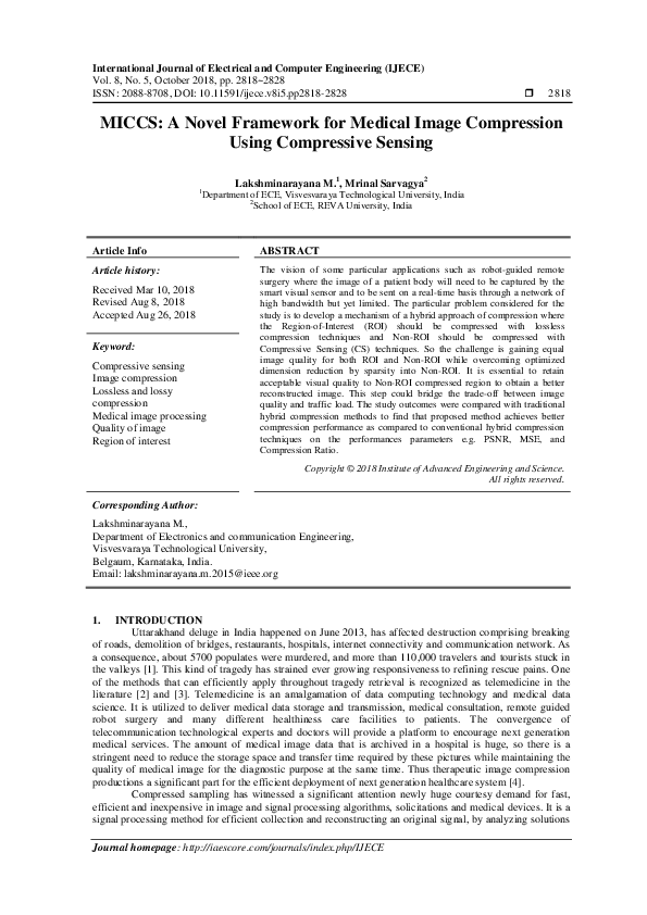 (PDF) MICCS: A Novel Framework for Medical Image Compression Using Compressive Sensing | Mrinal ...