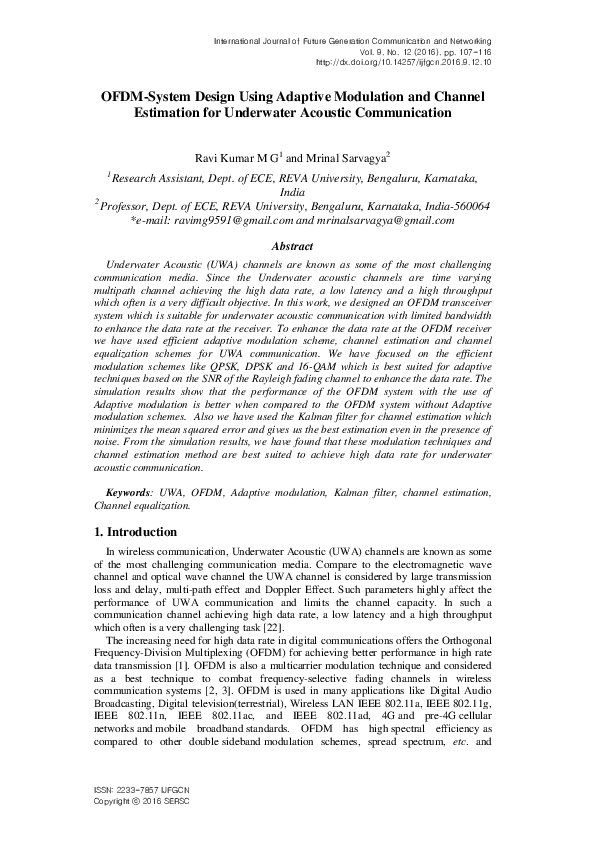 (PDF) OFDM-System Design Using Adaptive Modulation and Channel Estimation for Underwater ...