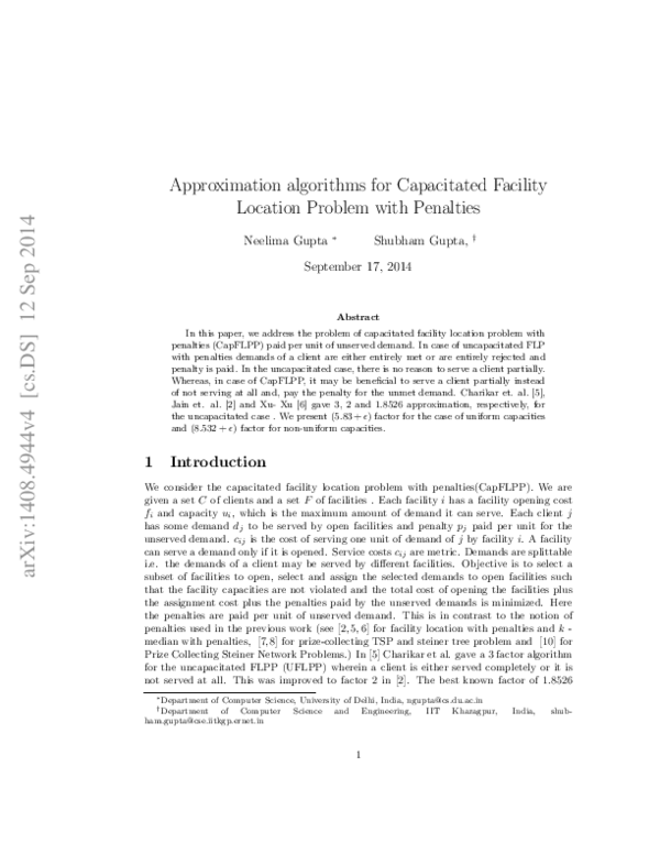(PDF) Approximation algorithms for Capacitated Facility Location Problem with Penalties