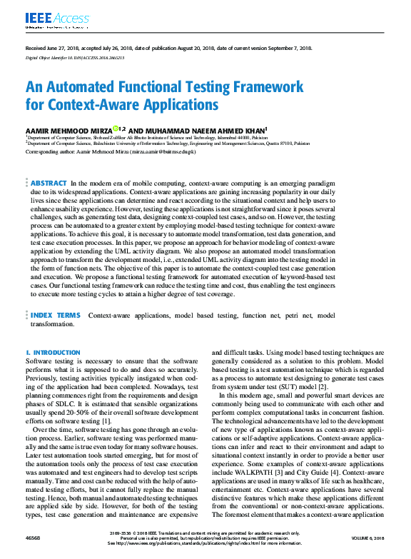 Pdf An Automated Functional Testing Framework For Context Aware Applications Aamir Mirza