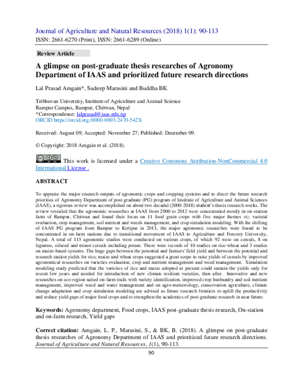 (PDF) A glimpse on post-graduate thesis researches of Agronomy ...