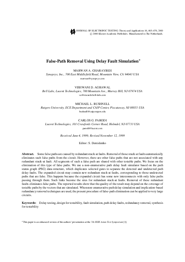 Pdf False Path Removal Using Delay Fault Simulation