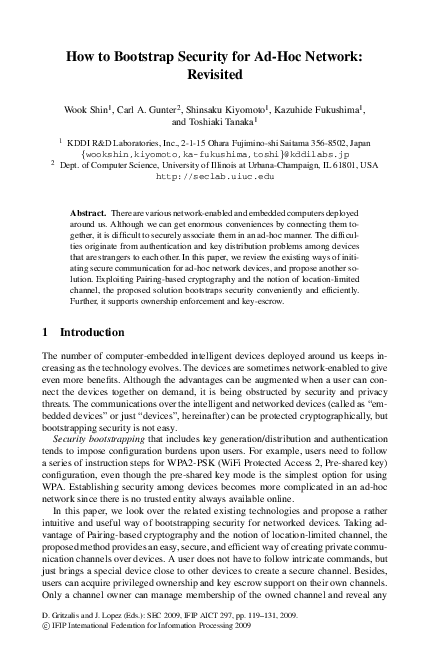 (PDF) How to Bootstrap Security for Ad-Hoc Network: Revisited