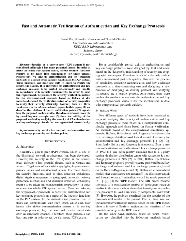 (PDF) Fast and Automatic Verification of Authentication and Key Exchange Protocols