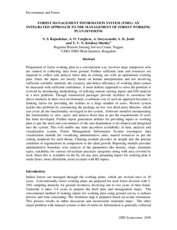 (PDF) Forest Management Information System (Fmis): An Integrated ...