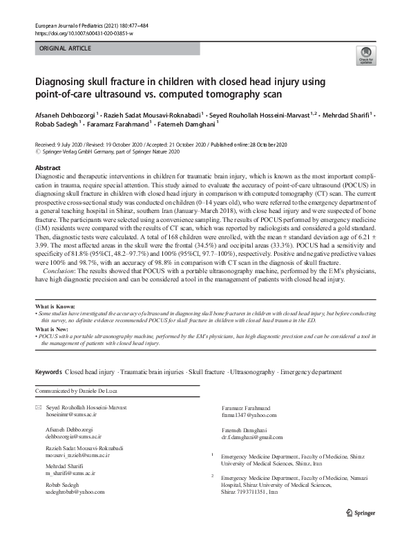 (PDF) Diagnosing skull fracture in children with closed head injury using point-of-care ...