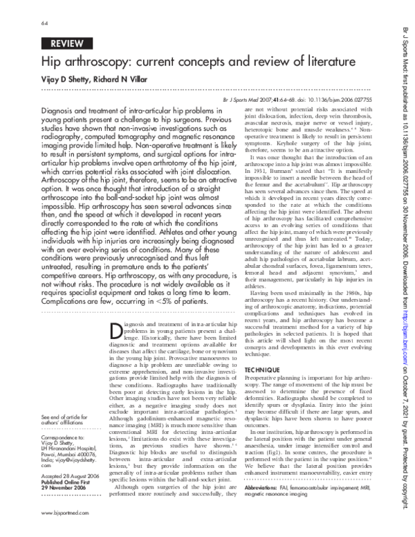 (PDF) literature Hip arthroscopy: current concepts and review of ...