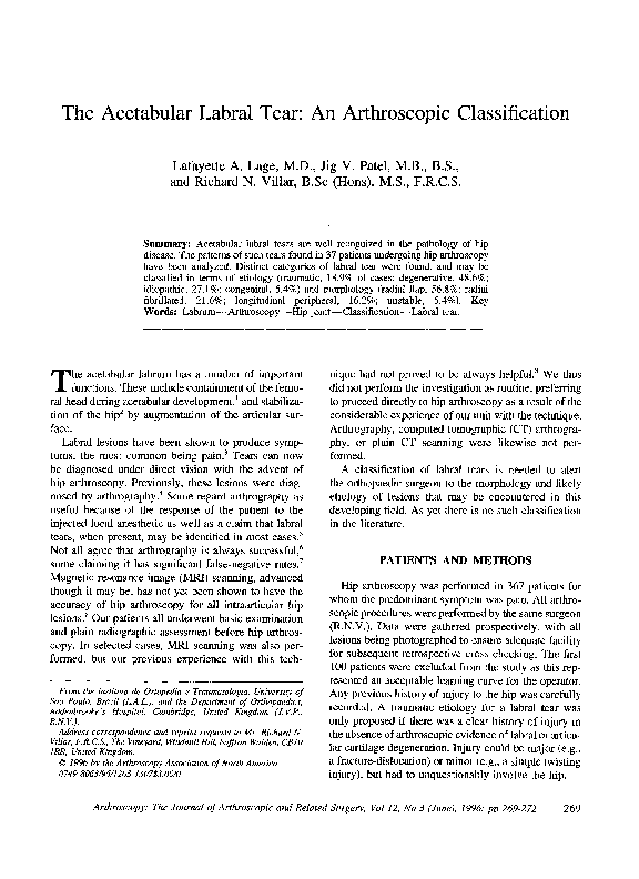 (PDF) The acetabular labral tear: An arthroscopic classification
