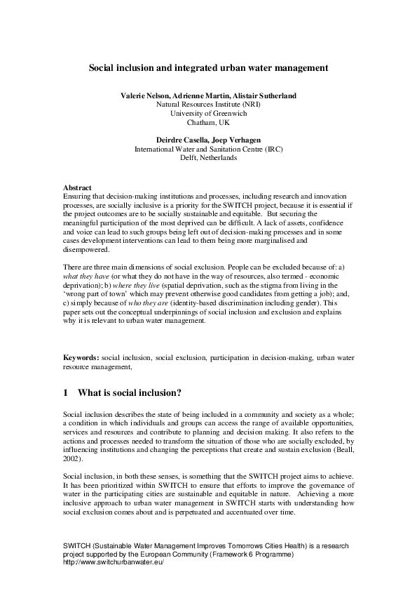 (PDF) Social inclusion and integrated urban water management