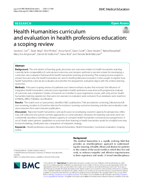 (PDF) Health Humanities Curriculum and Evaluation in Health Professions ...