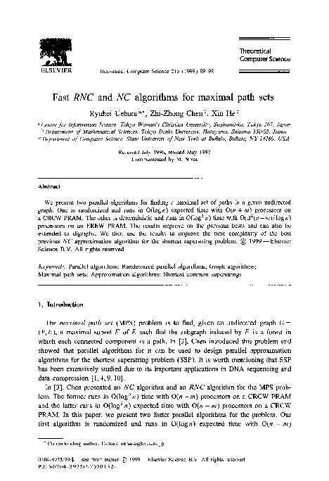 (PDF) Fast RNC and NC algorithms for maximal path sets