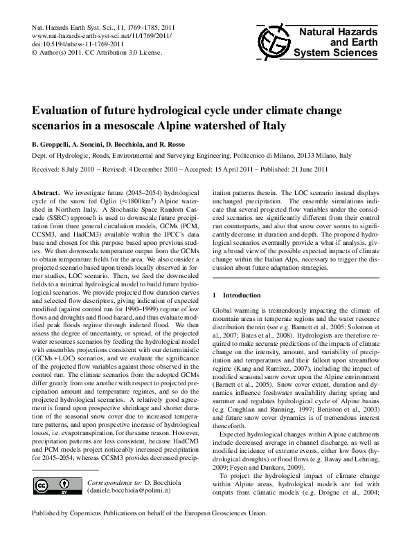 (PDF) Evaluation of future hydrological cycle under climate change ...
