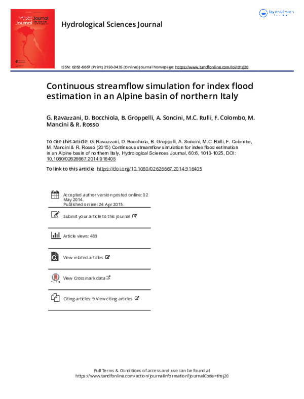Pdf Continuous Stream Flow Simulation For Index Flood Estimation In
