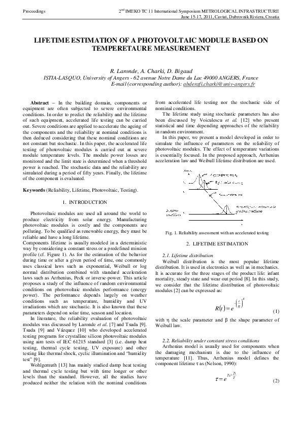 Pdf Lifetime Estimation Of A Photovoltaic Module Based On Temperature