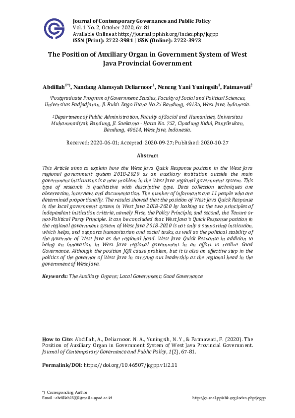 (PDF) The Position of Auxiliary Organ in Government System of West Java ...