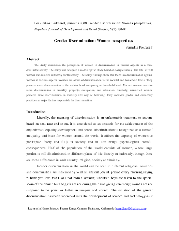 (PDF) Gender Discrimination: Women Perspective