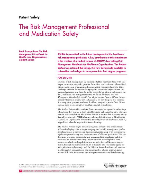 (PDF) The risk management professional and medication safety