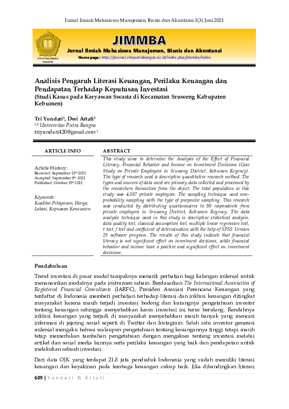 (PDF) Analisis Pengaruh Literasi Keuangan, Perilaku Keuangan dan Pendapatan Terhadap Keputusan ...