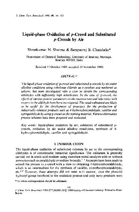 (PDF) Liquid-phase oxidation of p-cresol and Substituted p-Cresols by Air