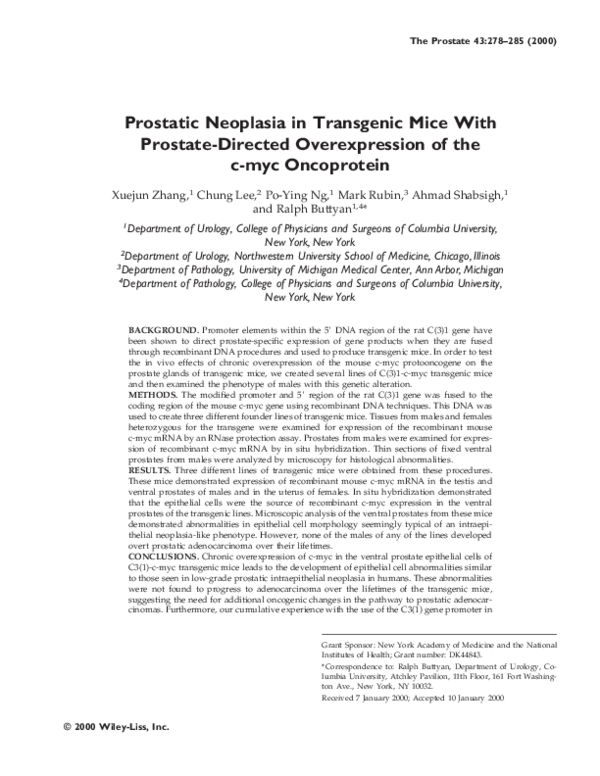 (PDF) Prostatic neoplasia in transgenic mice with prostate‐directed ...