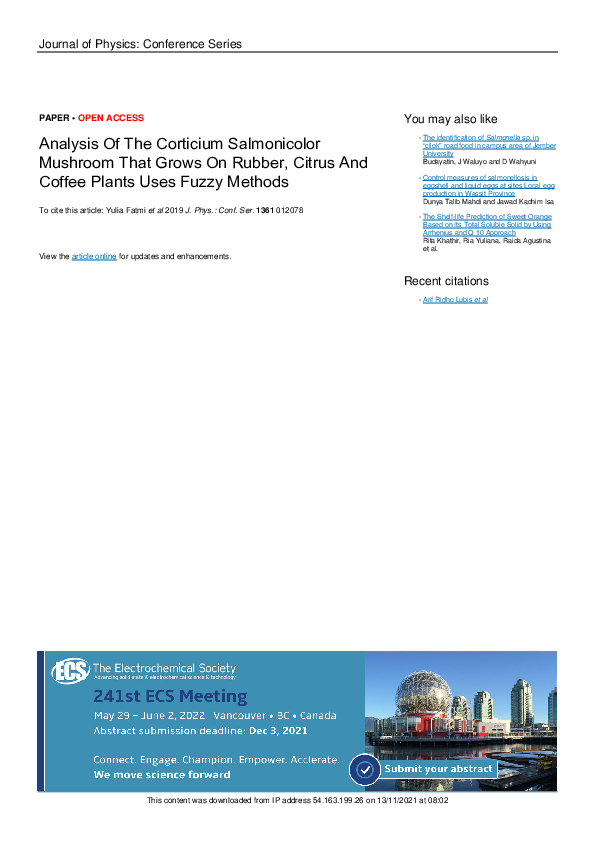 (PDF) Analysis Of The Corticium Salmonicolor Mushroom That Grows On ...