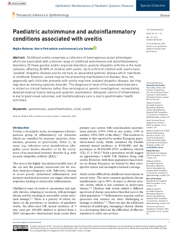 (PDF) Paediatric autoimmune and autoinflammatory conditions associated ...