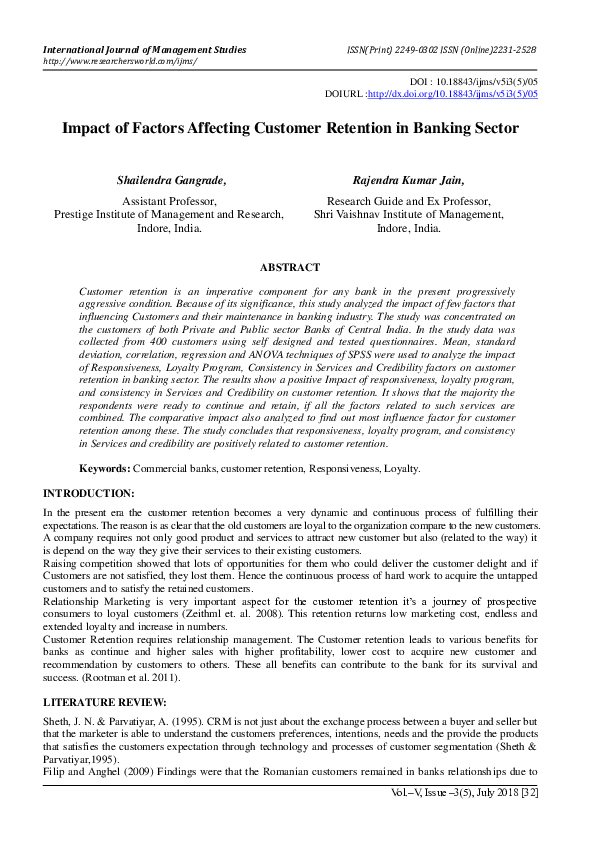 (PDF) Impact of Factors Affecting Customer Retention in Banking Sector