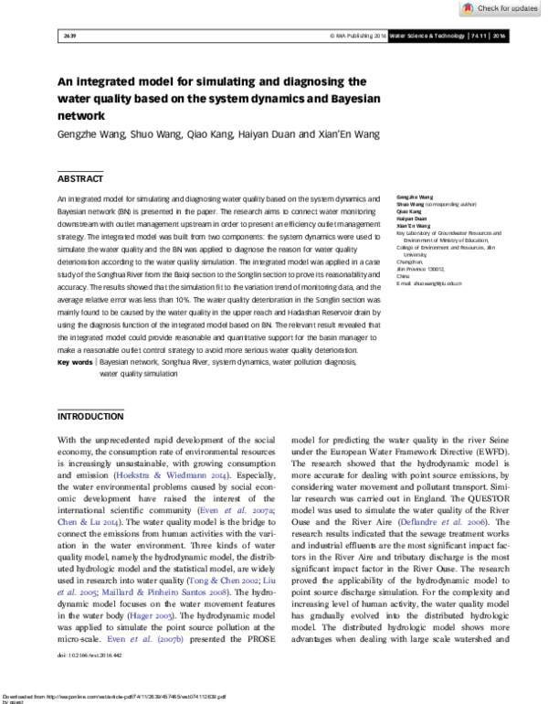 (PDF) Simulating and Diagnosing Water Quality Dynamics