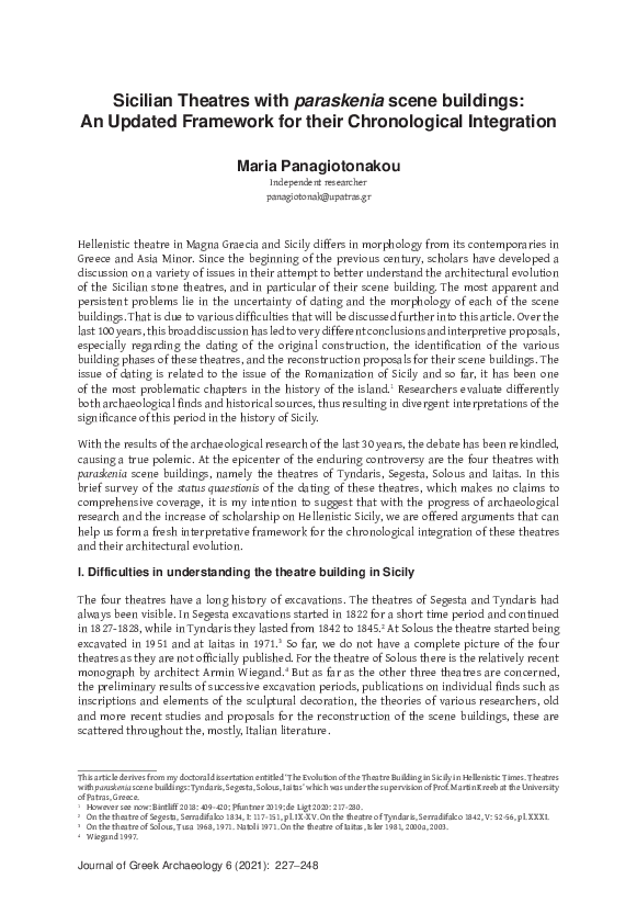 (PDF) Sicilian Theatres with paraskenia scene buildings: An Updated ...