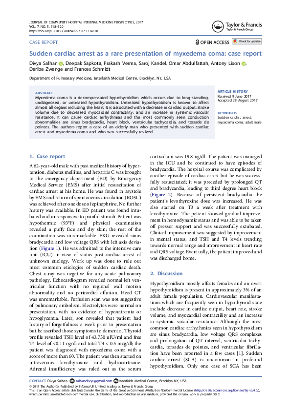 (PDF) Sudden cardiac arrest as a rare presentation of myxedema coma ...