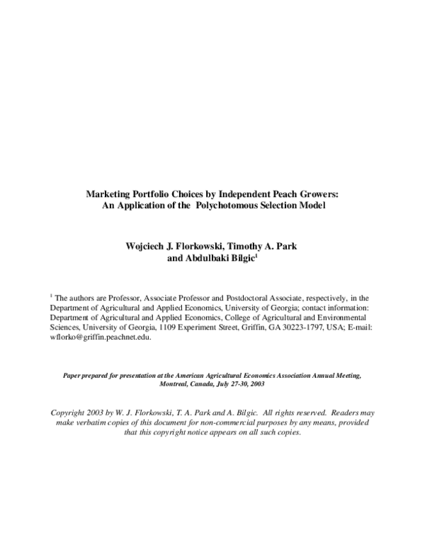 (PDF) Marketing Portfolio Choices by Independent Peach Growers: An ...