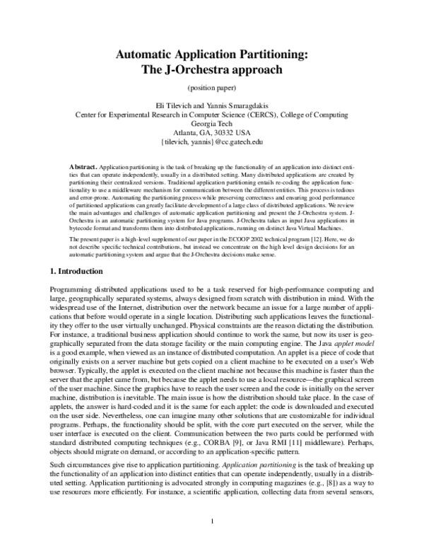 (PDF) Automatic application partitioning: The J-Orchestra approach (PDF) Automatic application partitioning: The J-Orchestra approach