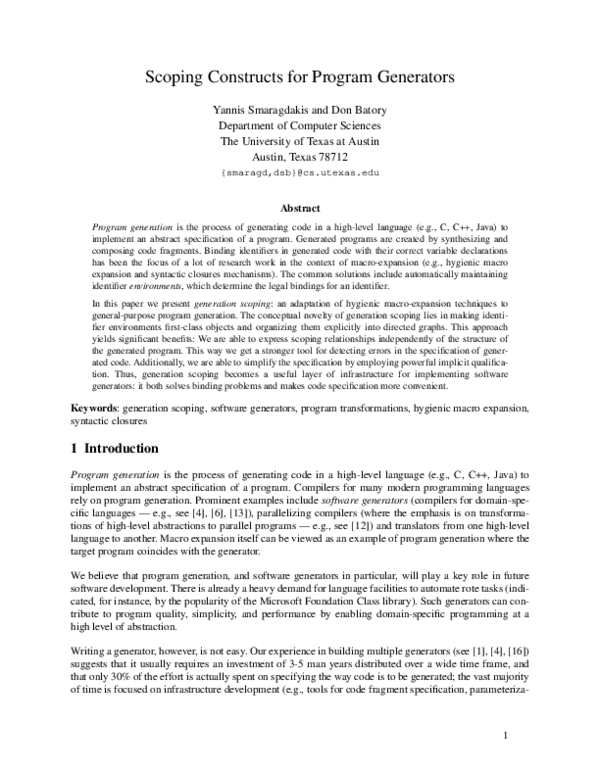 (PDF) Scoping constructs for program generators