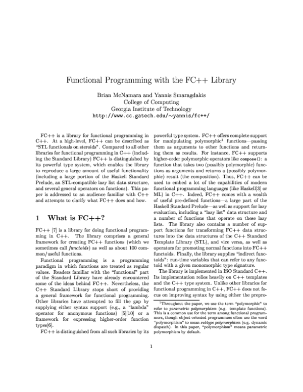 Pdf Functional Programming With The Fc Library