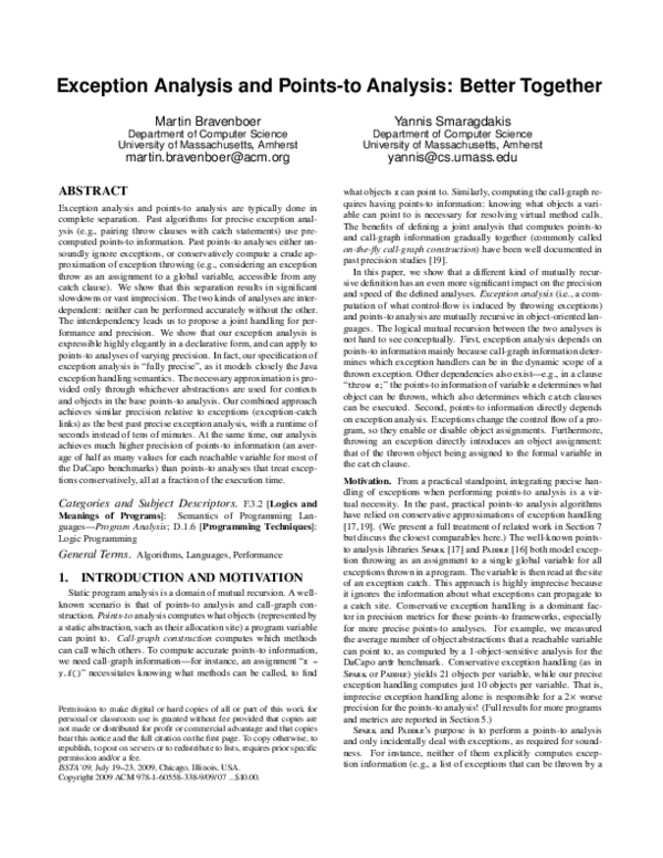 (PDF) Exception analysis and points-to analysis