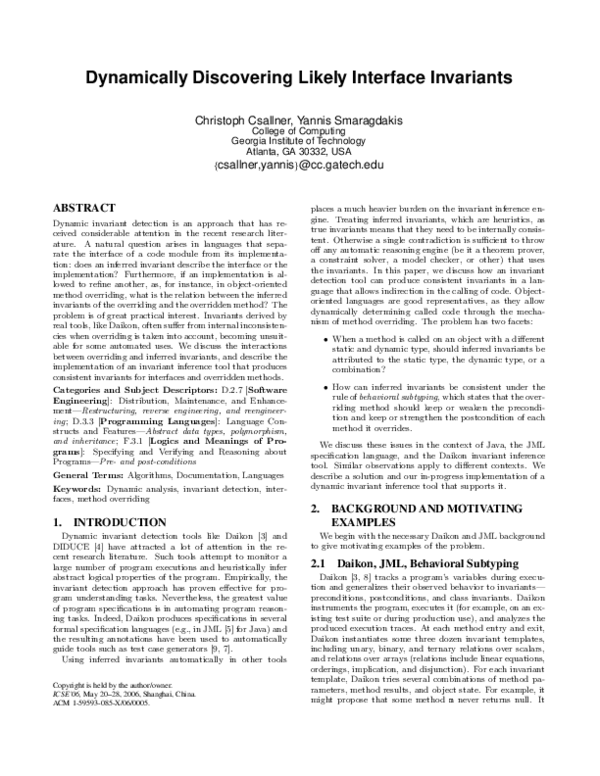 (PDF) Dynamically discovering likely interface invariants