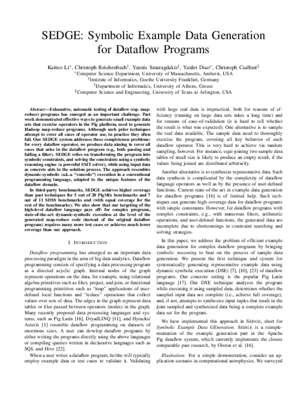 (PDF) SEDGE: Symbolic example data generation for dataflow programs