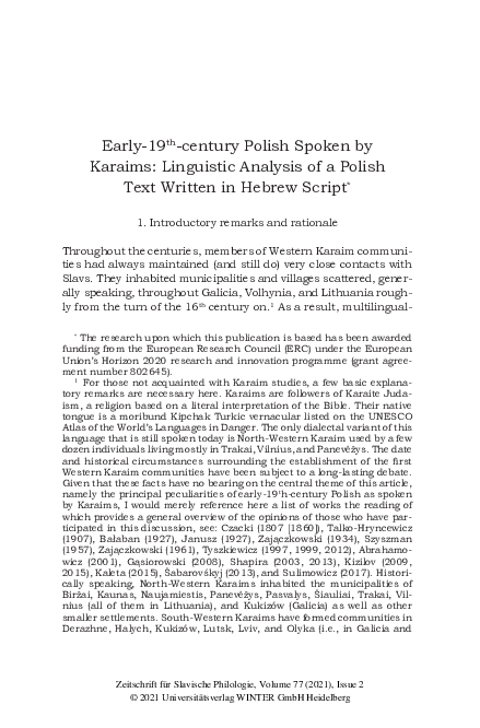 (PDF) Early-19th-century Polish Spoken by Karaims. Linguistic Analysis ...