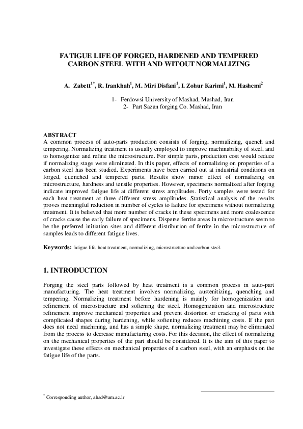 (PDF) Impact of Normalizing on Fatigue Life of Carbon Steel