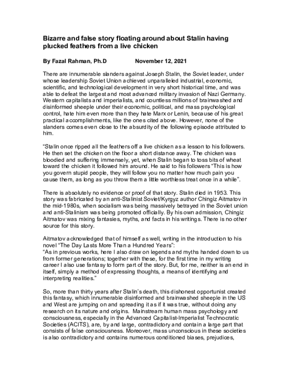 (DOC) Bizarre and false story floating around about Stalin having ...